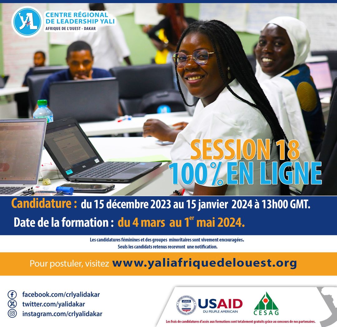 Yali Dakar : Appel à candidature session 18 en ligne - Offre-emploi.sn